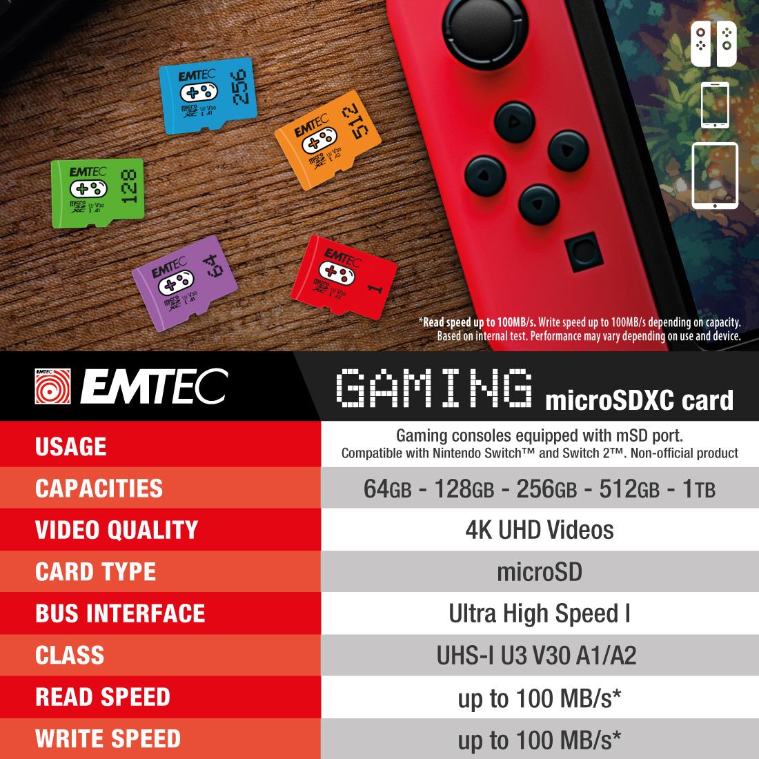 microSD UHS-I U3 V30 A1/A2 Gaming | EMTEC